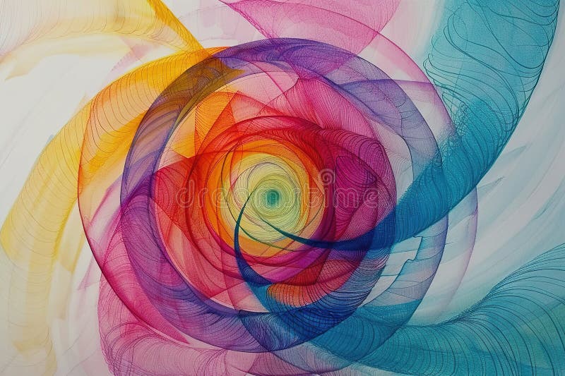Spirographic Abstract Multi-colored Drawing in Pencil and Watercolor ...