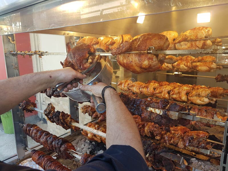 Spit Chickens Barbeque Meat Traditional Ethic Greece Stock Photo ...