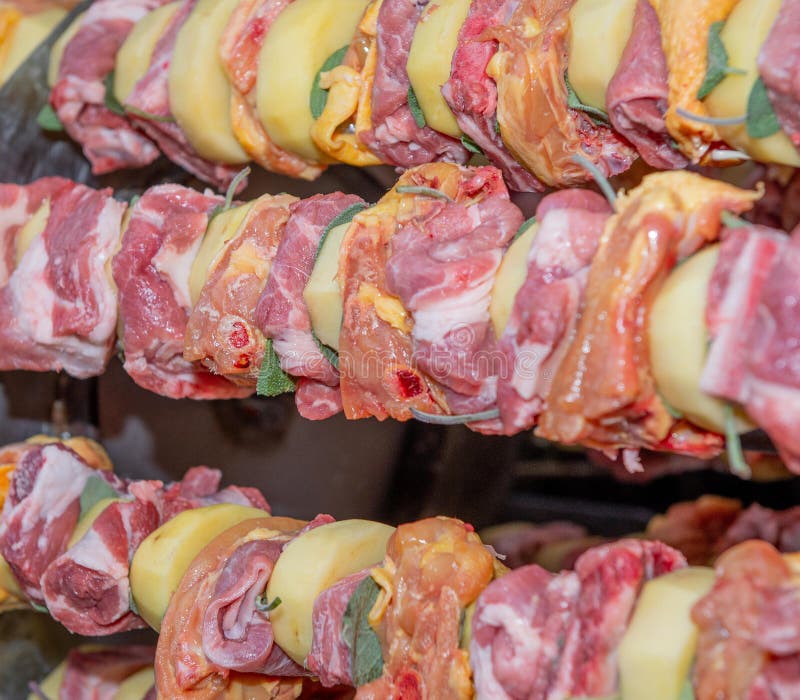 Spit-roasted meat stock image. Image of coal, dinner - 138098065