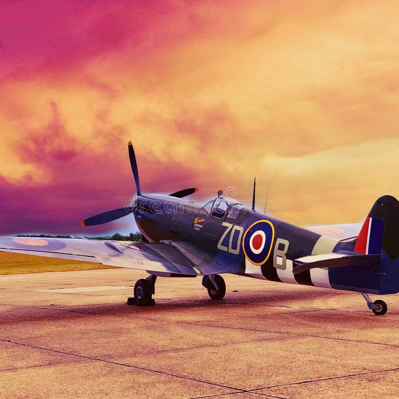 Spitfire in sunset editorial image. Image of plane, height - 166786940