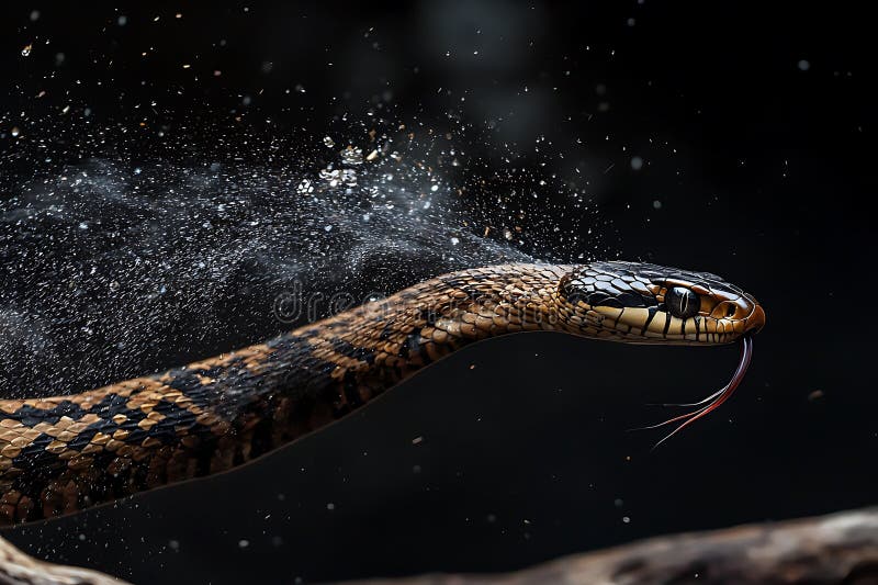 A Spitting Cobra Caught Mid-action, Spraying Venom in a Striking ...
