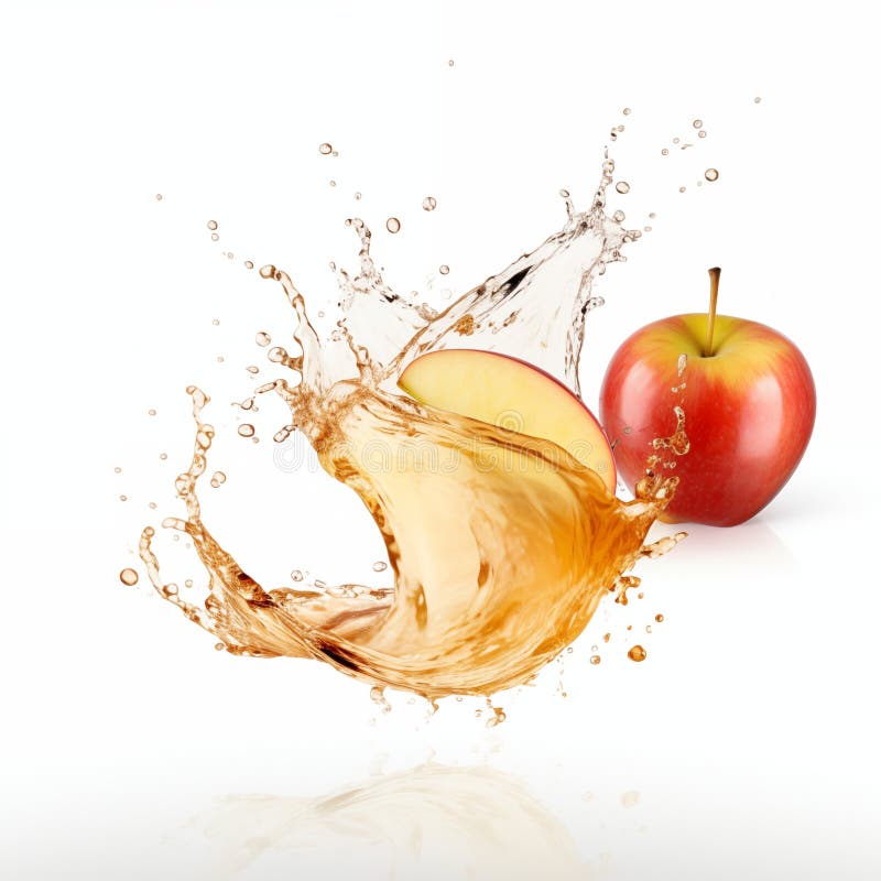 Splash of Apple Juice with a Fresh Red Apple beside it on a White ...