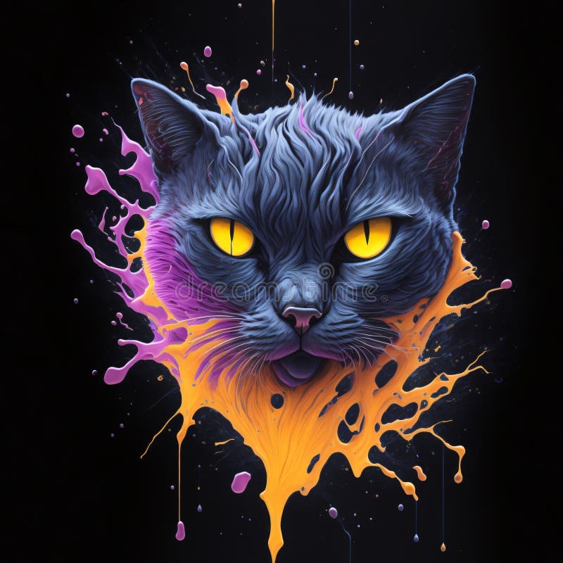 Splash Art of a Cat Head Illustration AI-generated Using Generative a.I ...