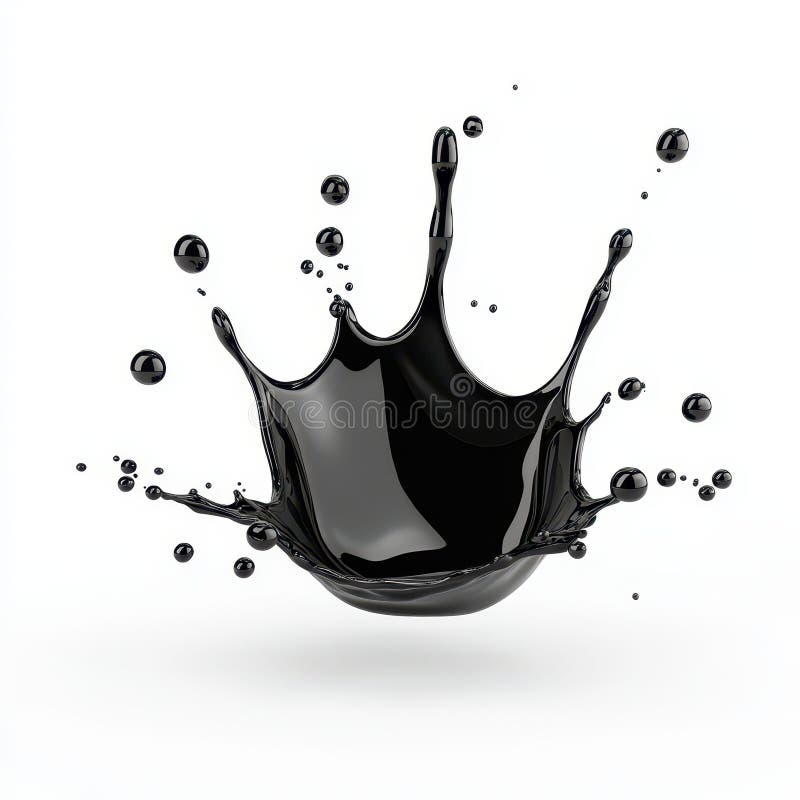 A Splash of Black Liquid Creating Dynamic Droplets in a Clean, White ...