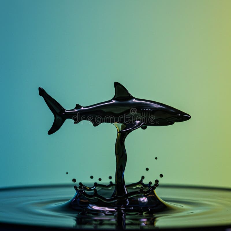 A Splash of Black Liquid Forms the Shape of a Shark Emerging from the ...
