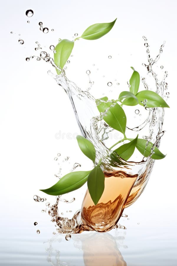 A Splash of Black Tea with Tea Leaves on a White Background Stock ...