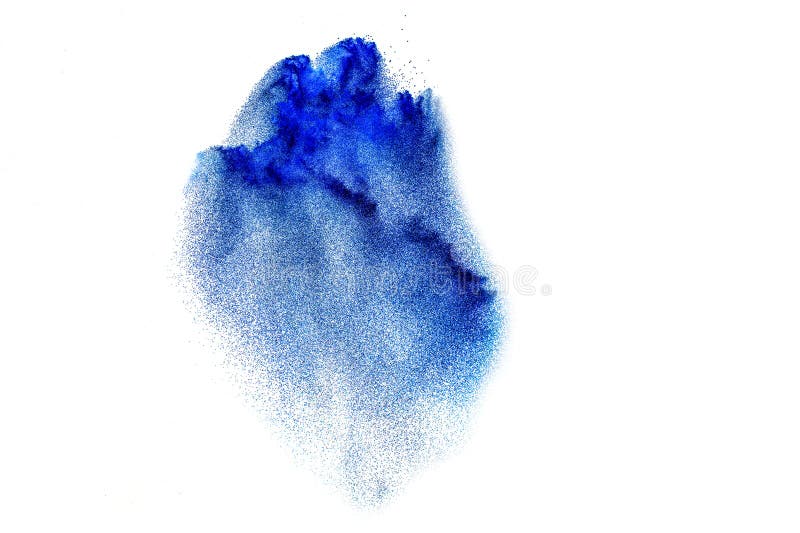 Splash of Blue Colored Powder. Blue Powder Particles Splatter on White ...