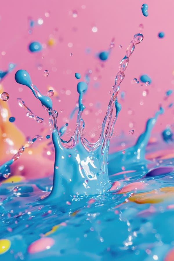 A Splash of Blue Liquid on a Pink Surface Stock Illustration ...