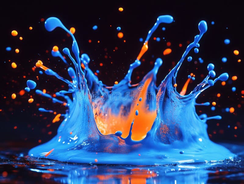 A Splash of Blue and Orange Paint on a Dark Background Stock Image ...