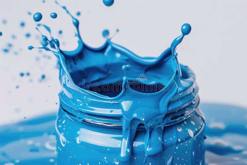 A Splash of Blue Paint on White Background. a Can of Blue Paint. Light ...