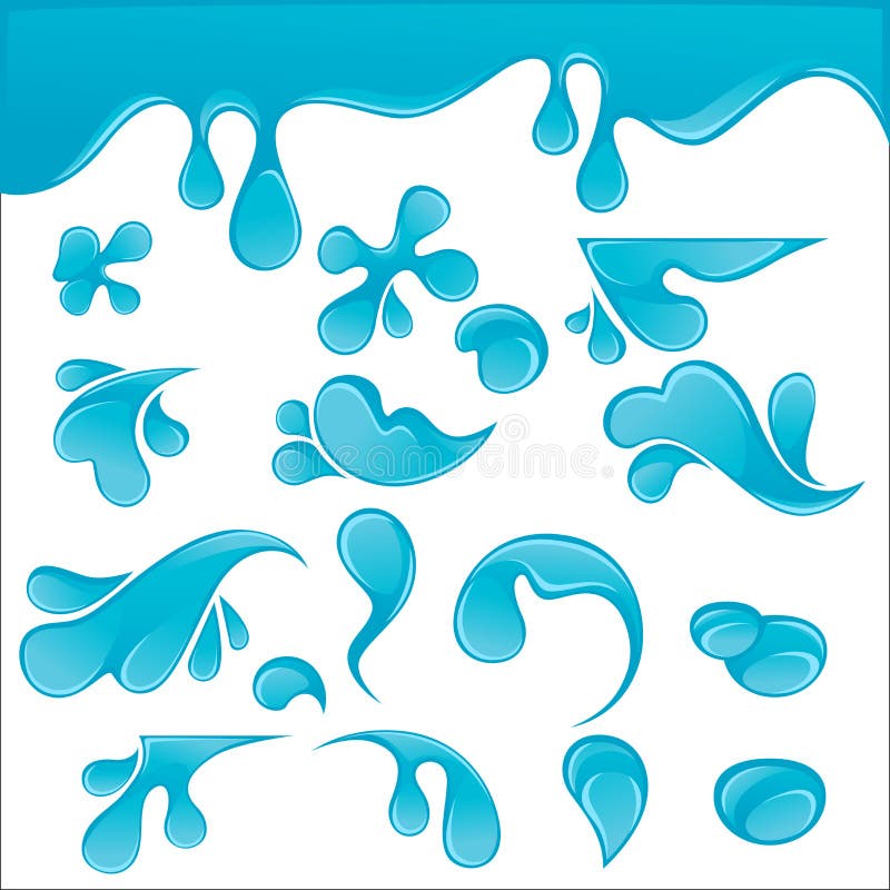 Splash of Blue Water Drops Set. Liquid Icons Collection Stock Vector ...