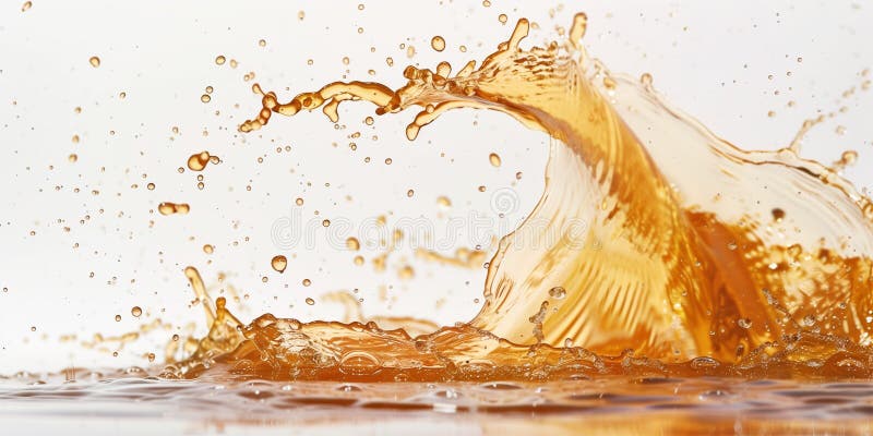 The Splash of Brown Tea Liquid on a White Background is a Close-up ...