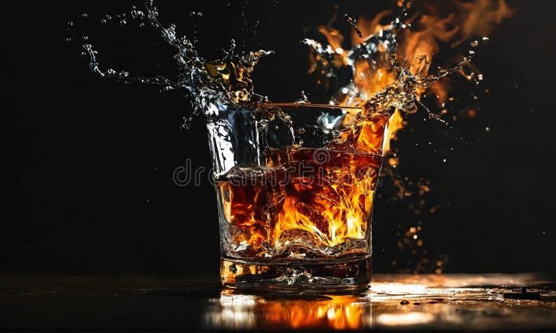 Splash of Burning Water. Burning Full Glass of Liq Stock Illustration ...