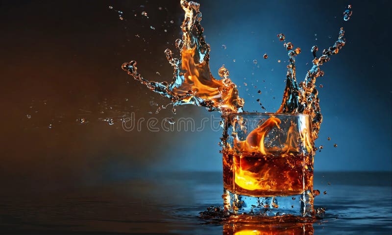 Splash of Burning Water. Burning Full Glass of Liq Stock Illustration ...