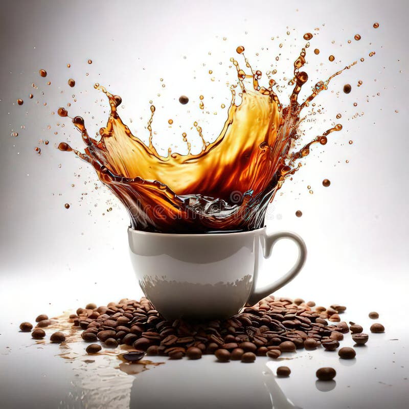 A Splash of Caffeine.a White Coffee Cup with a Dramatic Splash of Dark ...