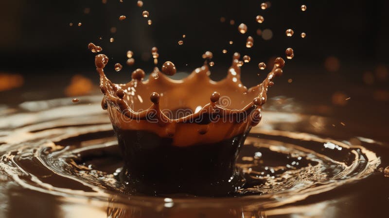 Splash of Chocolate Liquid Creating Crown-like Shape in Dark Background ...