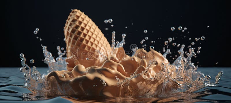 Splash of Chocolate Vanilla Milk Ice Cream Cone Background Stock ...