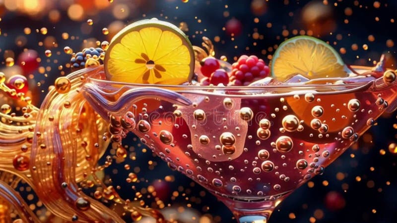 Splash of Cocktail with Citrus and Berries Stock Footage - Video of ...