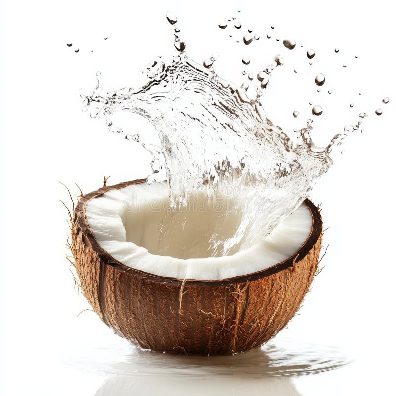 Splash of Coconut Water Erupts from Freshly Cut Coconut Shell Stock ...