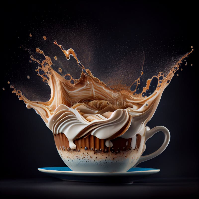 Splash Coffee.3D Coffee Cup on the Dark Background Stock Illustration ...