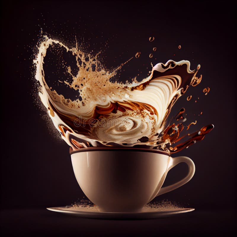 Splash Coffee.3D Coffee Cup on the Dark Background Stock Illustration ...