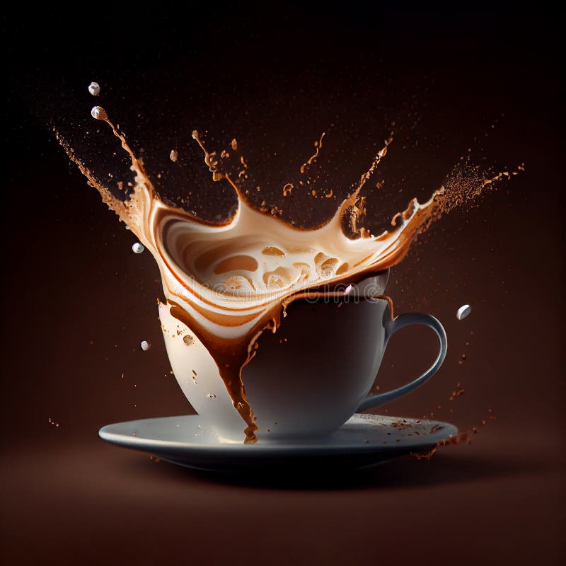Splash Coffee.3D Coffee Cup on the Dark Background Stock Photo - Image ...