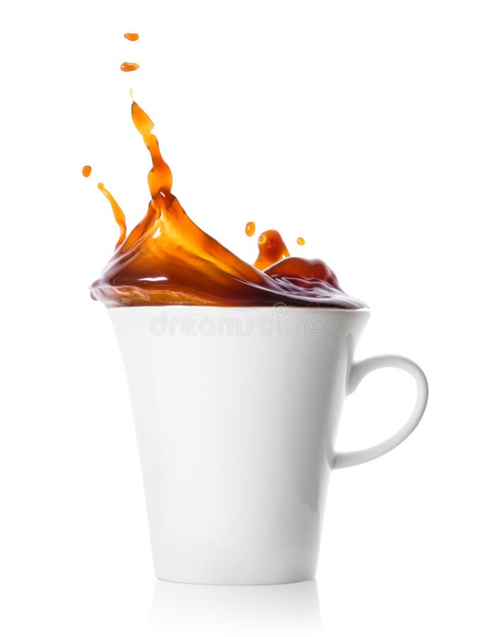 Splash in Cup of Coffee from Grains Falling in Form of Drop Stock Photo ...
