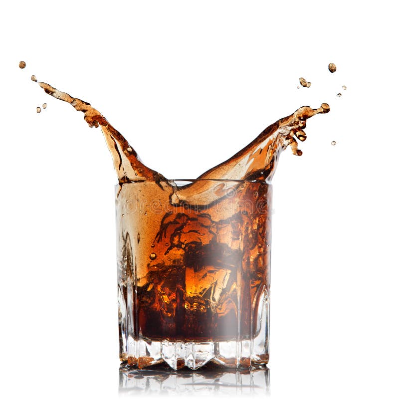 Splash of Cola in Glass with Ice Cubes Stock Photo - Image of brown ...