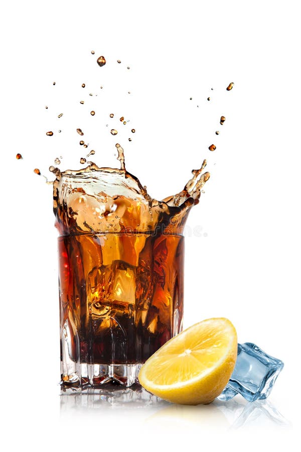 Splash of Cola in Glass with Lemon and Ice Stock Image - Image of lemon ...