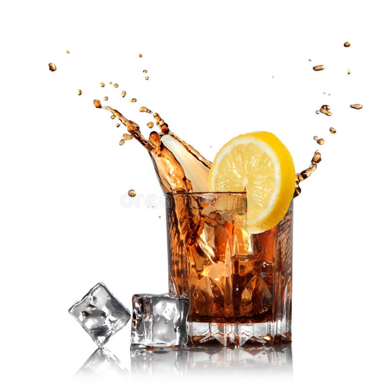 Splash of Cola in Glass with Lemon and Ice Stock Image - Image of glass ...