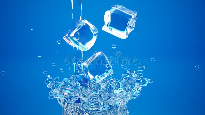 Splash Cold Water in a Glass, Blue Background, 3D Illustration, 3D ...