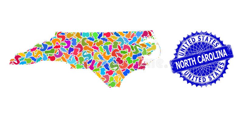 Splash Collage North Carolina State Map and Scratched Badge Stock ...