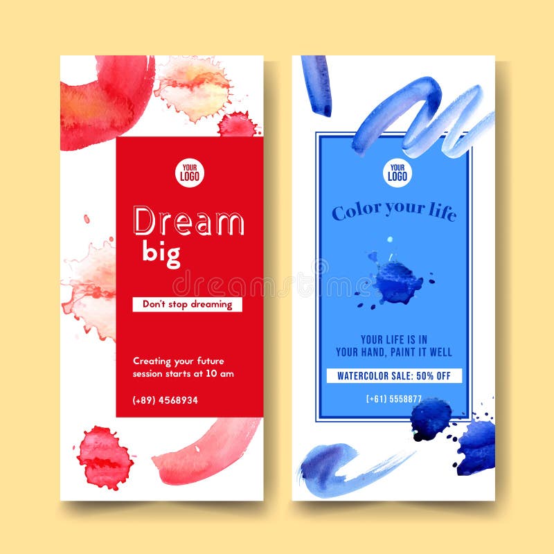 Splash Color Flyer Design with Stroke, Shape Watercolor Illustration ...