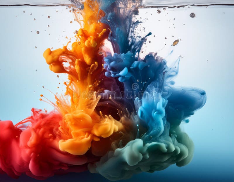 A Splash of Colored Dyes Merging Together in Clear Water Stock ...