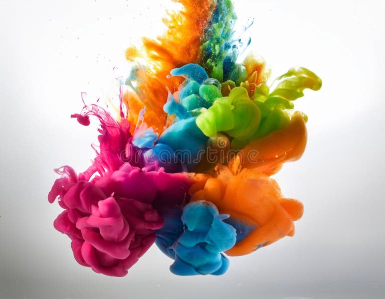 A Splash of Colored Dyes Merging Together in Clear Water Stock ...