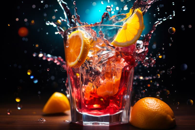 Splash of Colorful Fruit Cocktail with Glow Light Generative Ai Stock ...