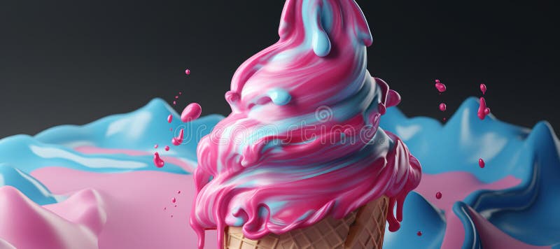 Splash of Colorful Ice Cream Cone, Vanilla Blue, Strawberry Stock ...
