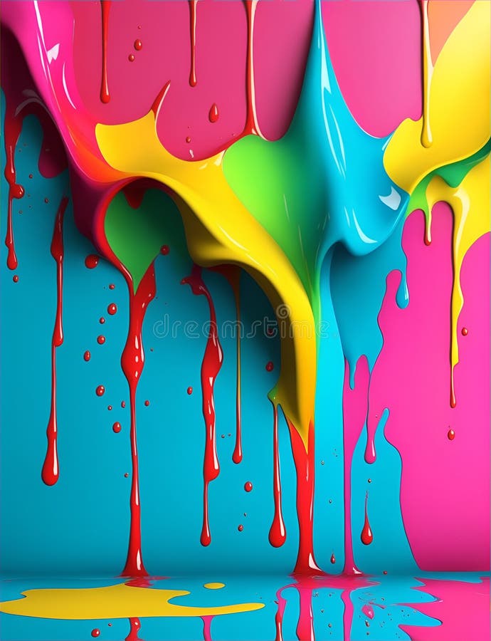 Splash Colors Drip Down on the Wall. Generative AI Stock Illustration ...