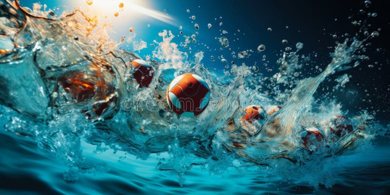 Splash of Competition Water Polo Balls in the Water Stock Illustration ...