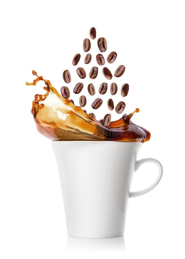 Splash in Cup of Coffee from Grains Falling in Form of Drop Stock Photo ...
