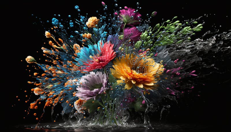 Splash of Different Flowers, Generative Ai Stock Illustration ...