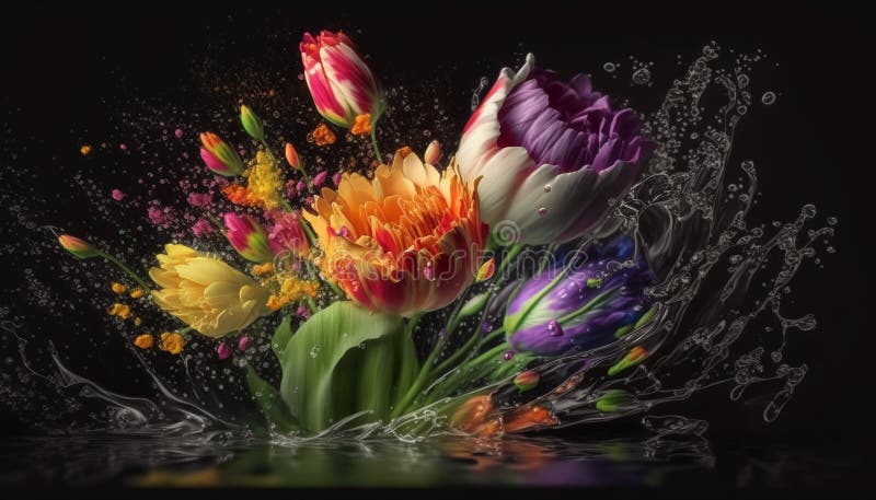 Splash of Different Flowers, Generative Ai Stock Illustration ...