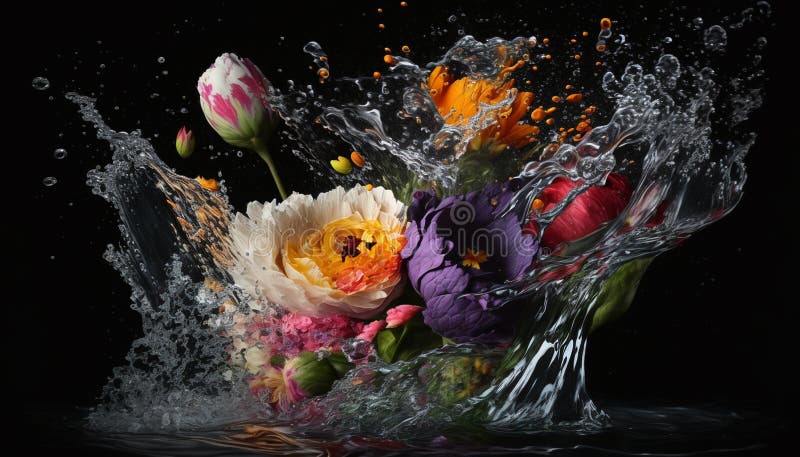 Splash of Different Flowers, Generative Ai Stock Illustration ...