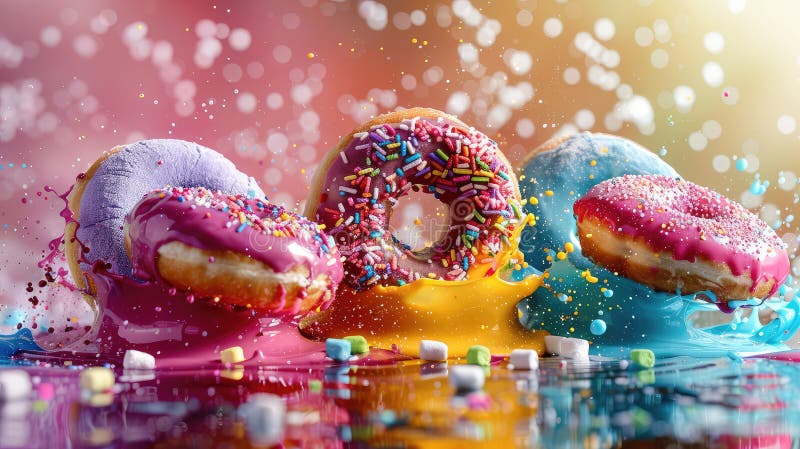 Splash of Donuts with Different Sprinkles. Selective Focus Stock Photo ...