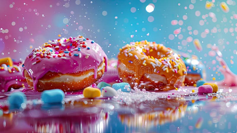 Splash of Donuts with Different Sprinkles. Selective Focus Stock Photo ...