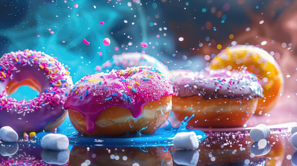 Splash of Donuts with Different Sprinkles. Selective Focus Stock ...