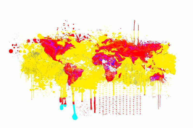 Splash Dripping World Map in Red and Yellow. Stock Illustration ...