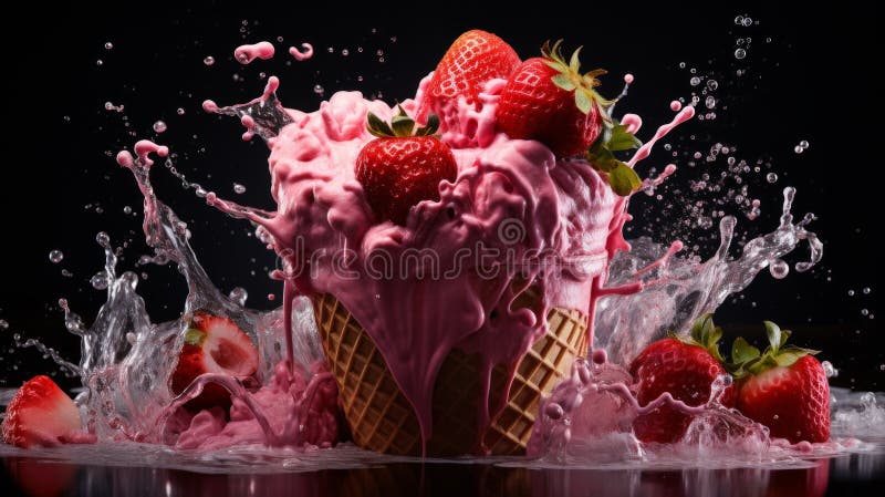 Splash and Drops Yogurt, Milk, Ice Cream from Falling Ripe Red ...