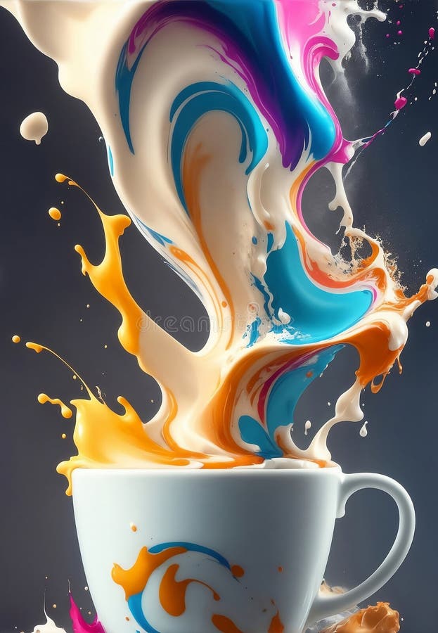 Colorful Splash Explosion in a Cup of Coffee, Generative AI ...