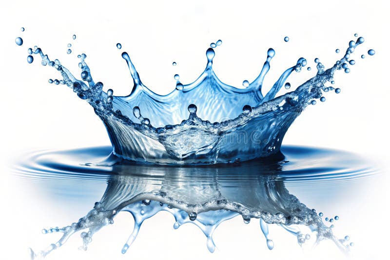 Splash from a Falling Drop on Blue Water Isolated on a White Background ...
